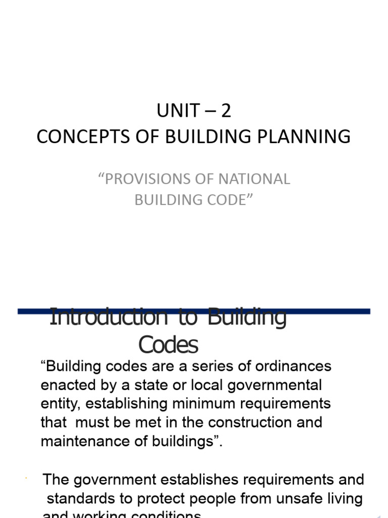 Unit - 2 Concepts of Building Planning | PDF | Building Code | Safety