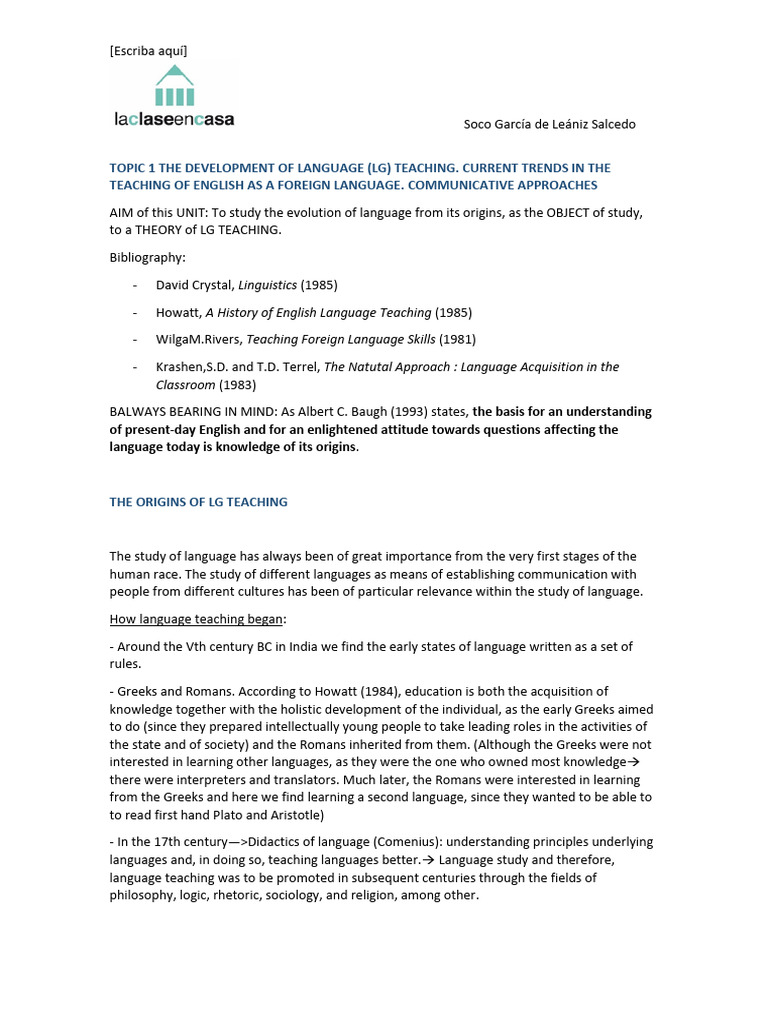 Topic 1 - Oposiciones Secundaria Inglés | PDF | Language Education ...