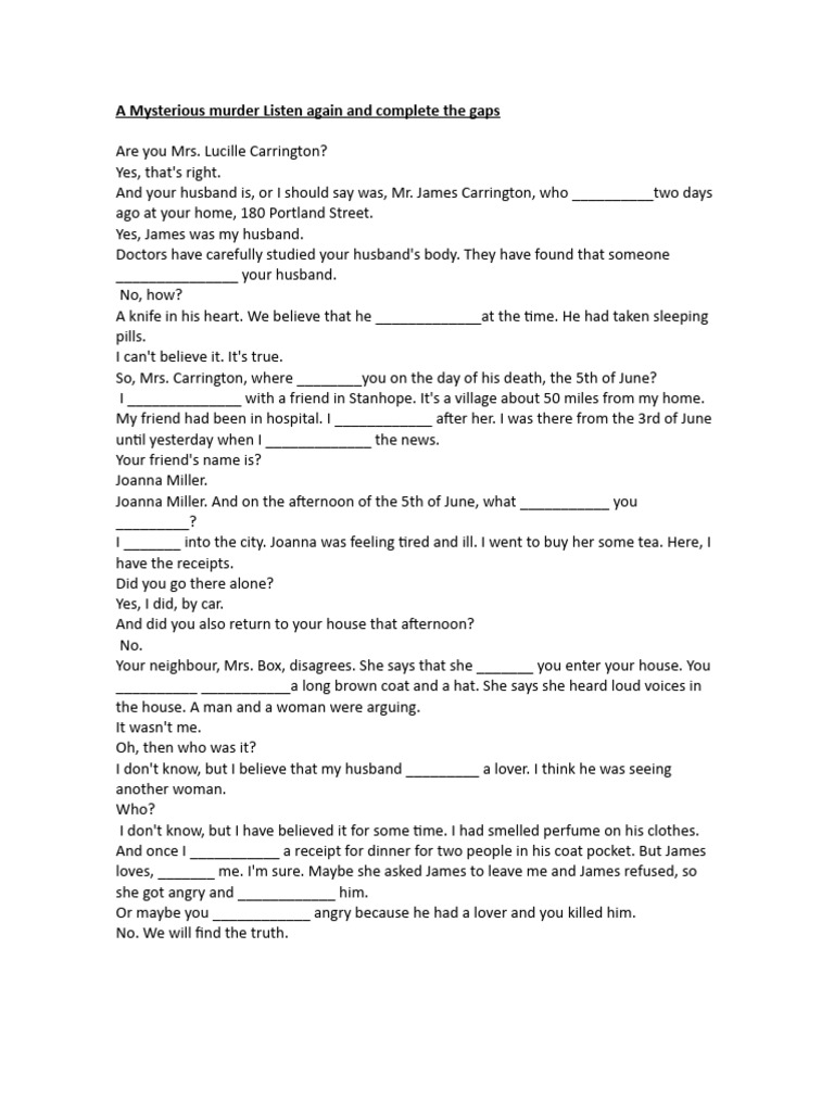 Mysterious Murder Investigation Transcript | PDF