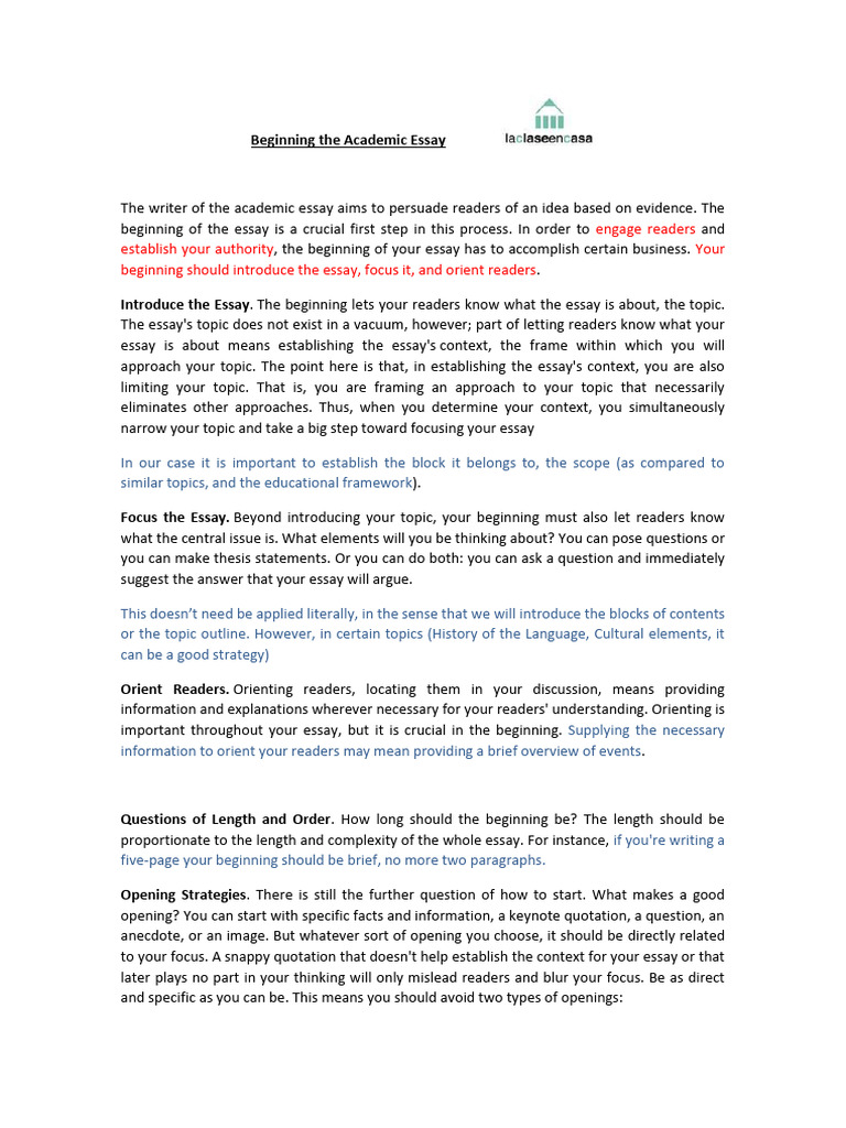 How To Start Writing An Academic Essay | PDF | Essays | Liberal Arts ...