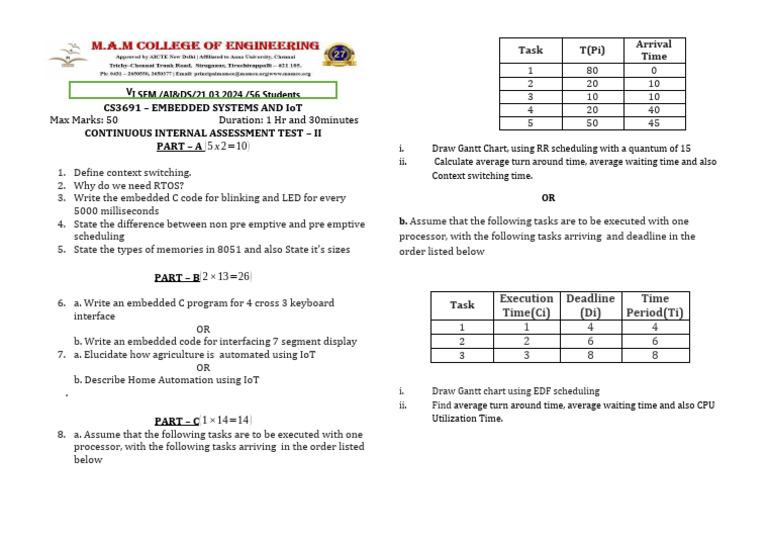 Cs3691 Esandiot Cia 2 Pdf Embedded System Scheduling Computing 