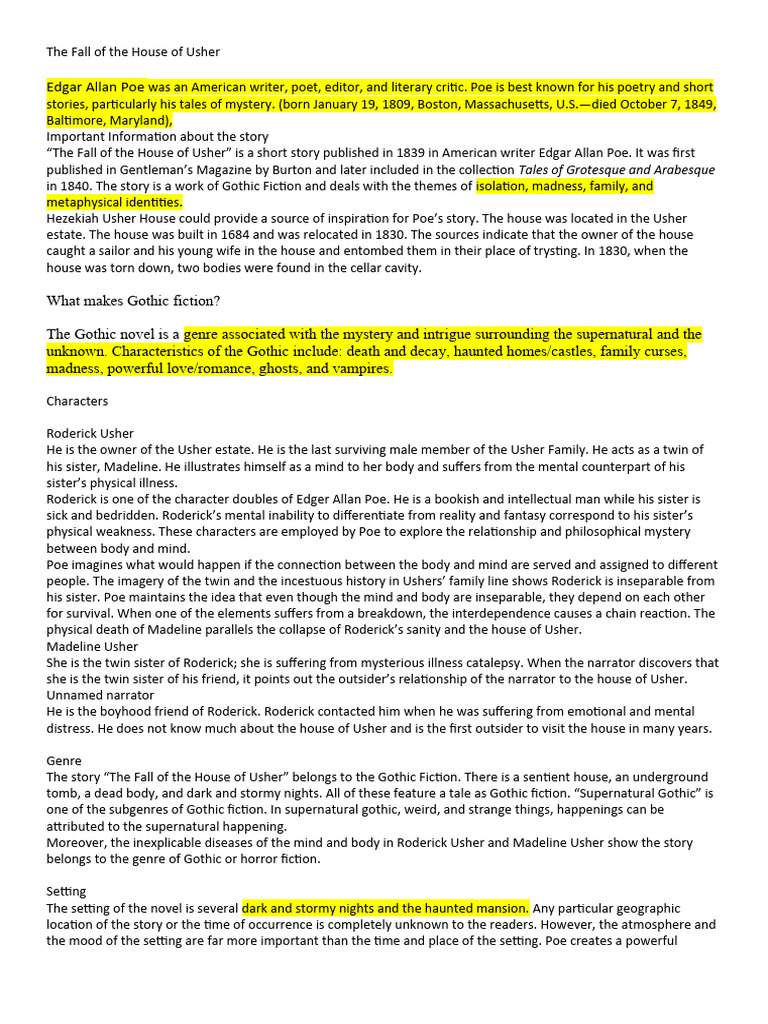 Fall of Ushers House | PDF | Gothic Fiction