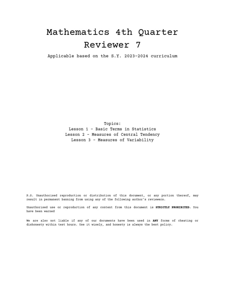 Mathematics 4th Quarter Reviewer 7 | PDF | Level Of Measurement ...