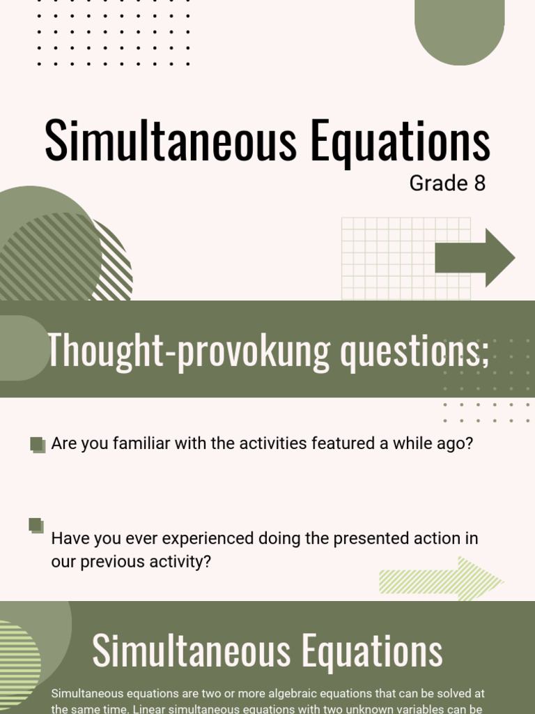 Simultaneous Equations Education Presentation in Green and Cream ...