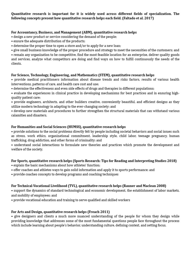 Quantitative Research Across Different Fields of Specialization | PDF ...
