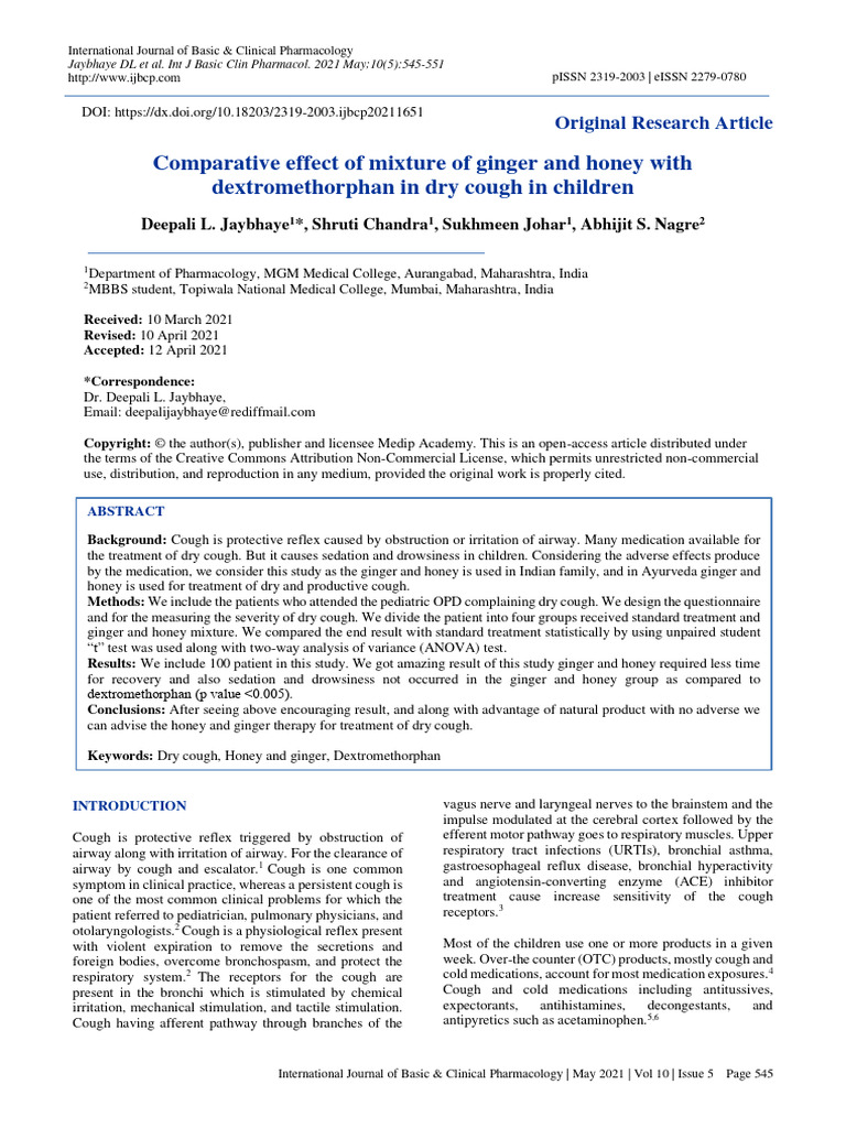 Comparative_effect_of_mixture_of_ginger | PDF | Common Cold | Cough