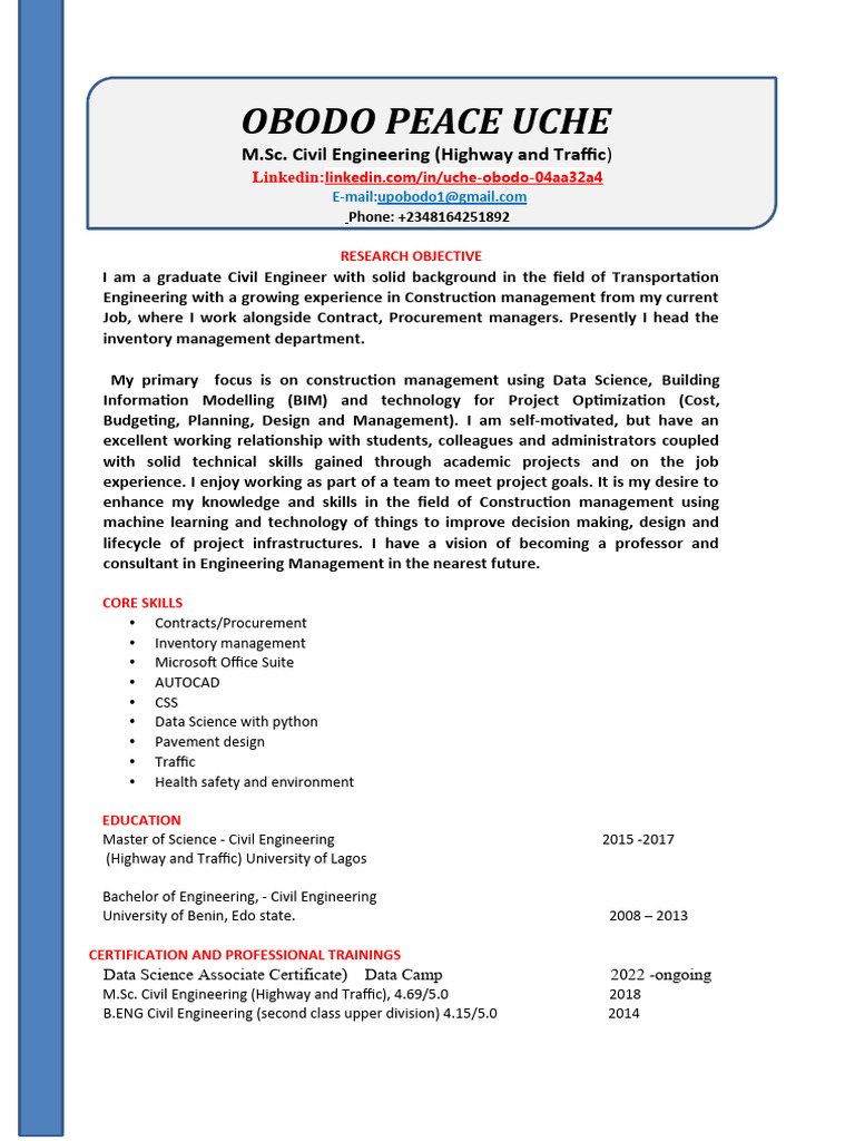 UCHE OBODO CV Data UPDTD | PDF | Engineering | Procurement