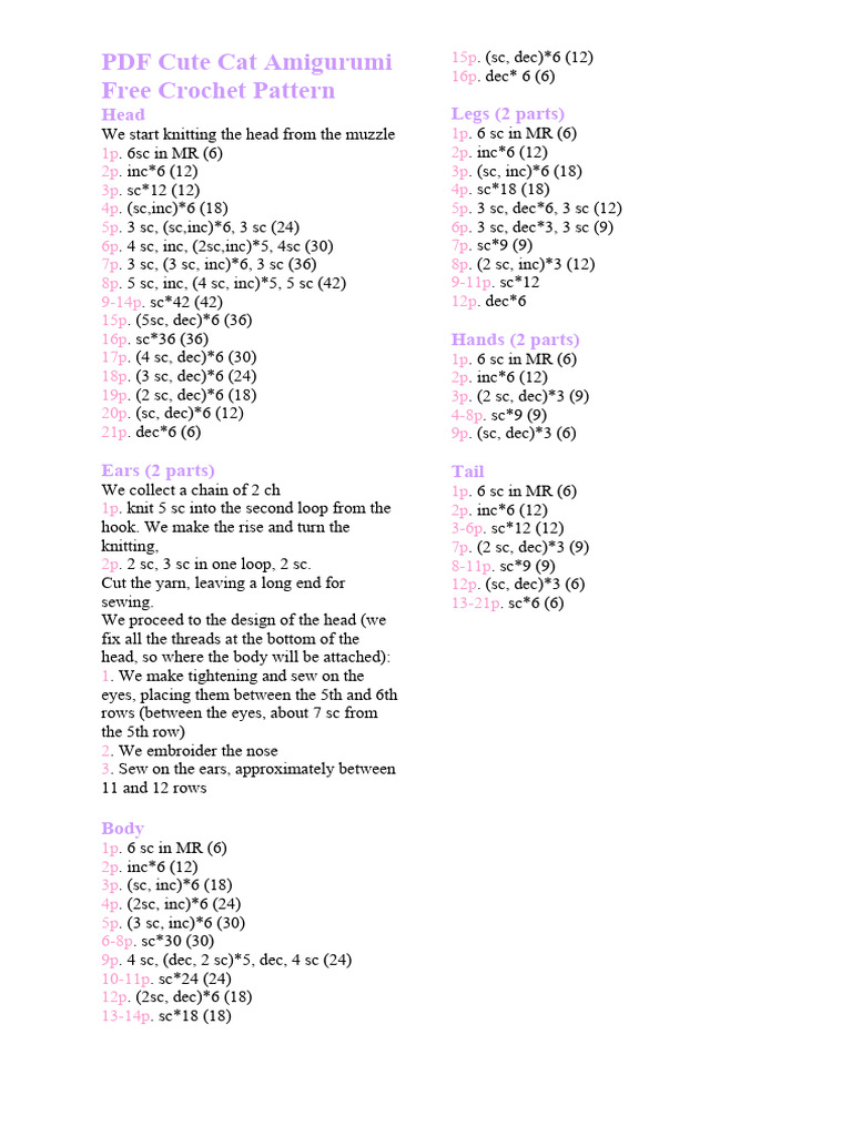 PDF Cute Cat Amigurumi Free Crochet Pattern | PDF