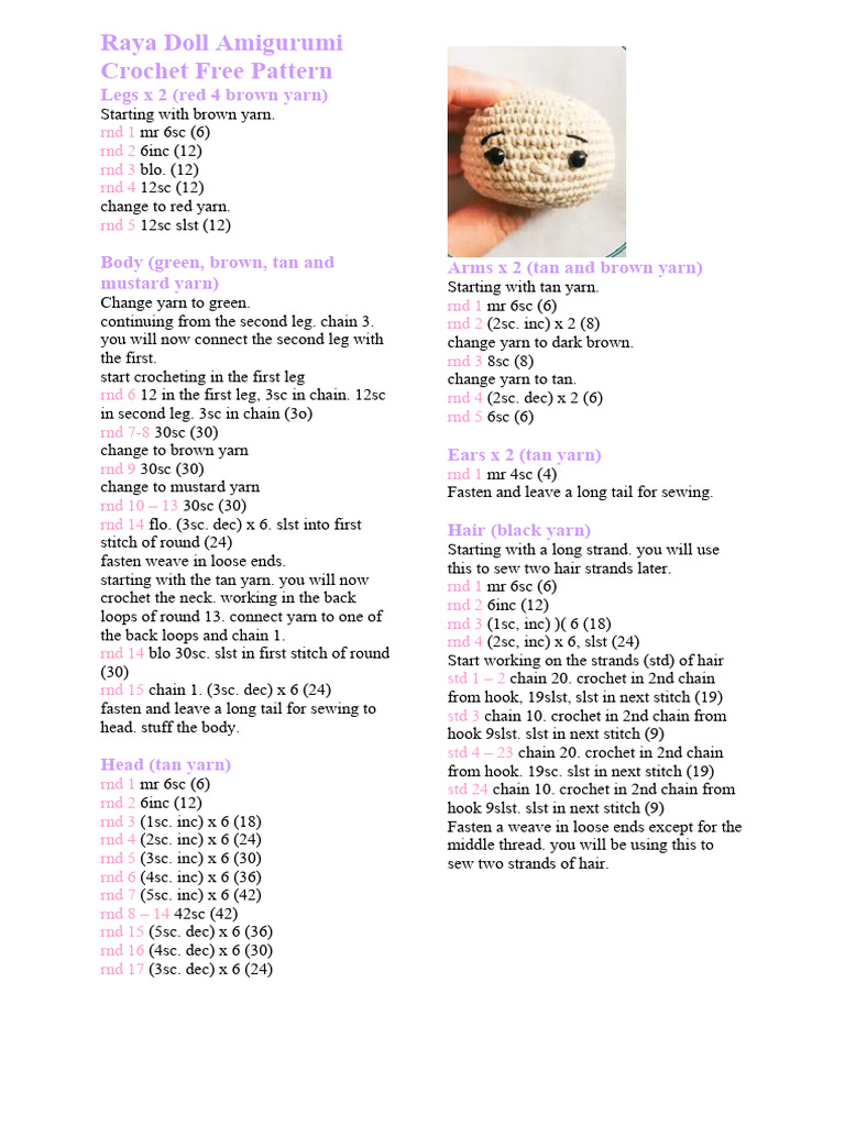 Raya Doll Amigurumi Crochet Free Pattern | PDF | Yarn | Crochet