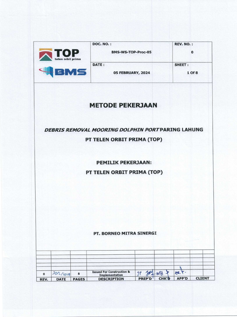 Metode & Alur Pekerjaan Debris Removal Mooring Dolphin PT - TOP Oleh PT - BMS | PDF