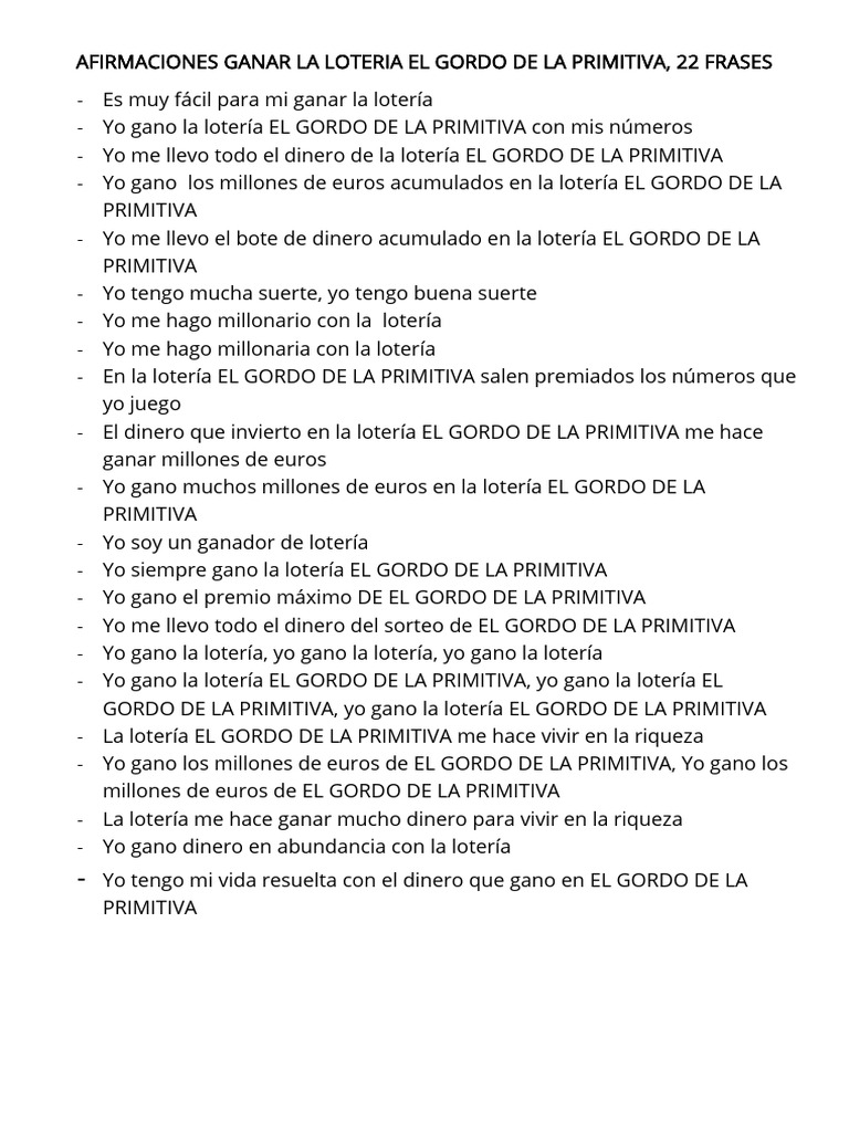 Afirmaciones Ganar La Loteria El Gordo de La Primitiva | PDF