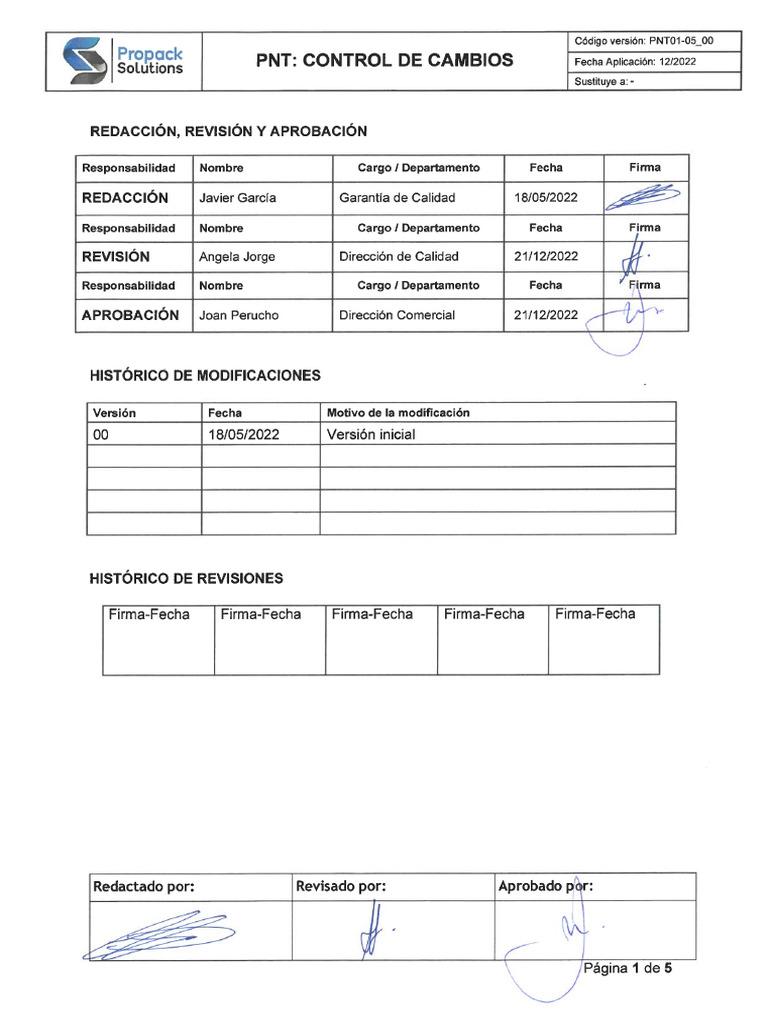 PNT01-05 - 00 Control de Cambios | PDF