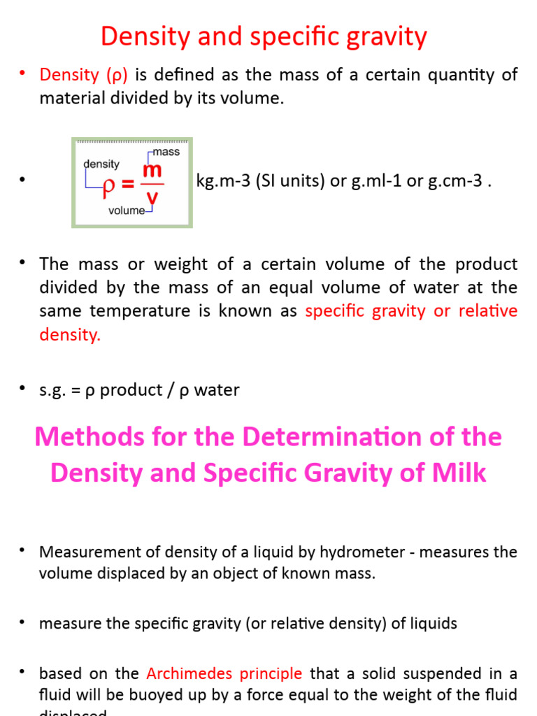 Density & Specific Gravity of Milk | PDF | Density | Milk