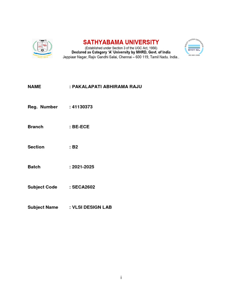 HDL Lab Front Page and Bonafide. | PDF | Hardware Description Language ...