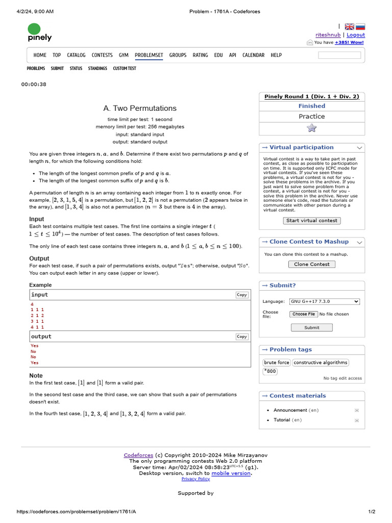 Problem 1761a Codeforces Pdf Permutation Computing