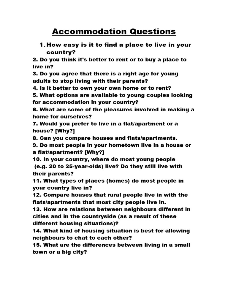 Accommodation Questions 1 | PDF | Social Science | Wellness