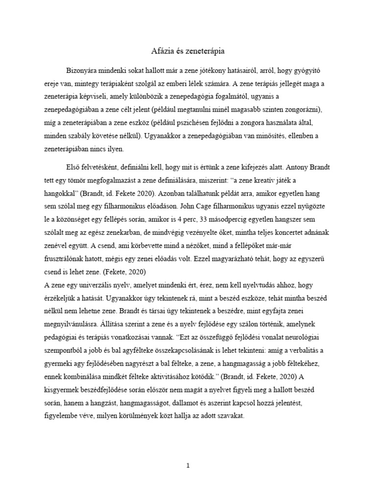 Afázia És Zeneterápia - Autizmus Spektrum Zavar És Zeneterápia - TA | PDF