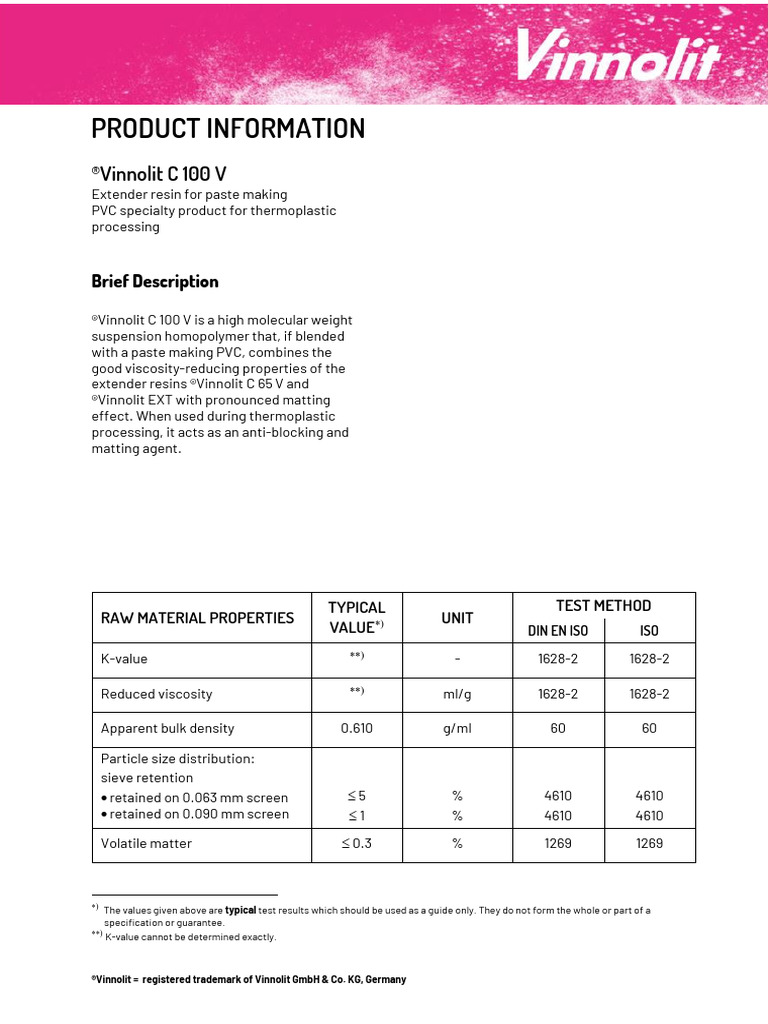 Vinnolit C 100 V - EN - 2021 | PDF | Thermoplastic | Polyvinyl Chloride