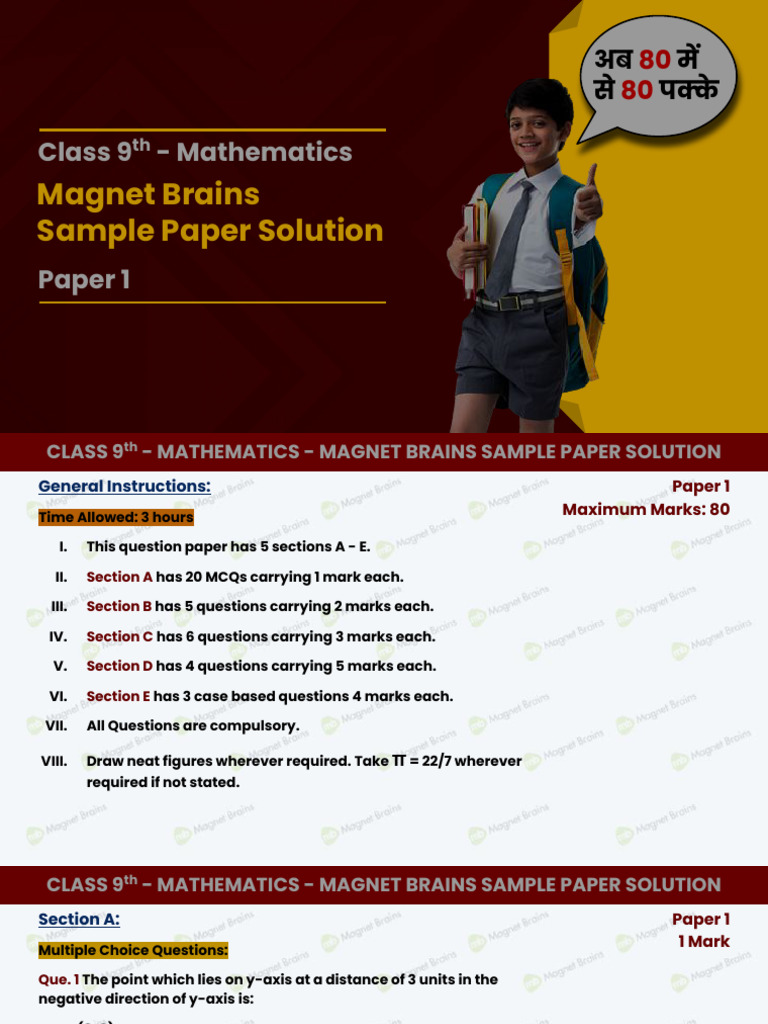 01 - Class 9th - Maths (English Medium) - Magnet Brains Sample Paper Solutions - Abhishek Sir ...