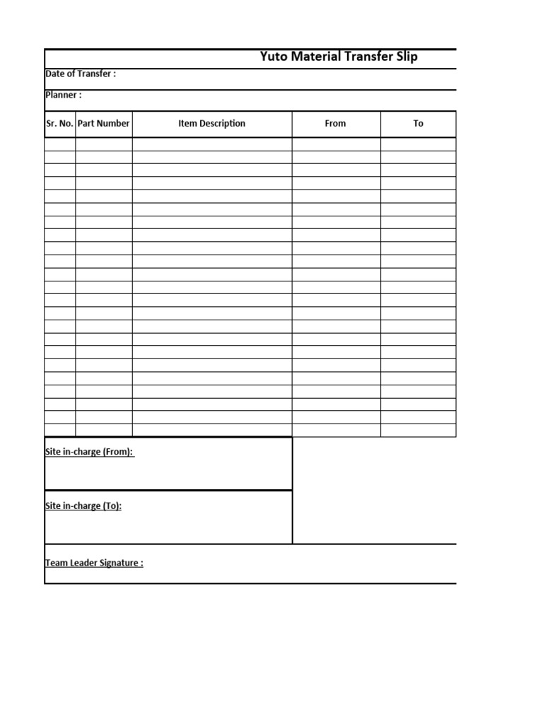 Yuto Material Transfer Slip | PDF