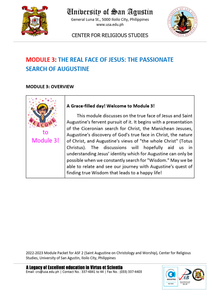 Asf 2 Module 3 I The Real Face of Jesus The Passionate Search of Augustine | PDF | Augustine Of ...