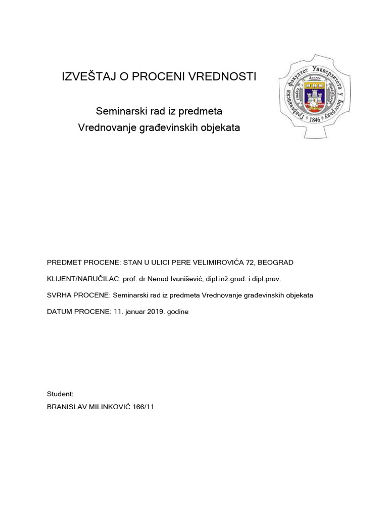 Izvestaj o Proceni Vrednosti Stana | PDF
