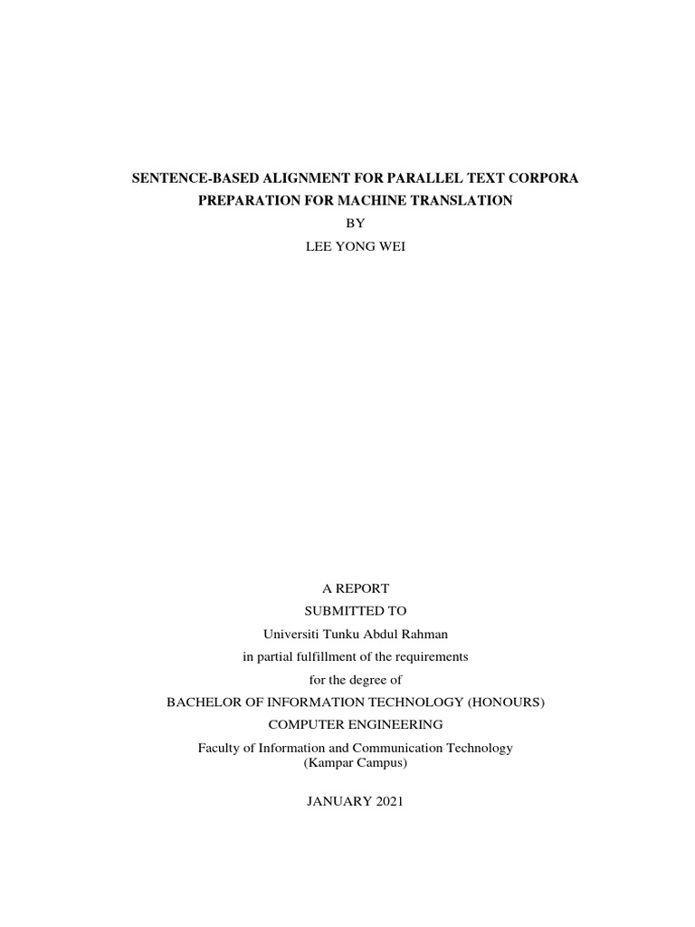 Sentence Based Alignment For Parallel Text Corpora Preparation For Machine Translation | PDF ...