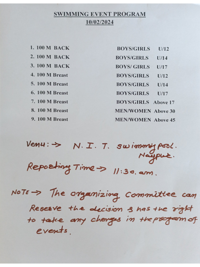 Swimming Events | PDF