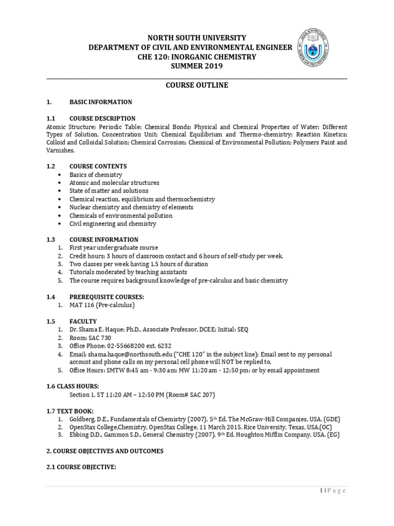 Che 120 - Outline - Summer 2019 | Download Free PDF | Chemistry ...