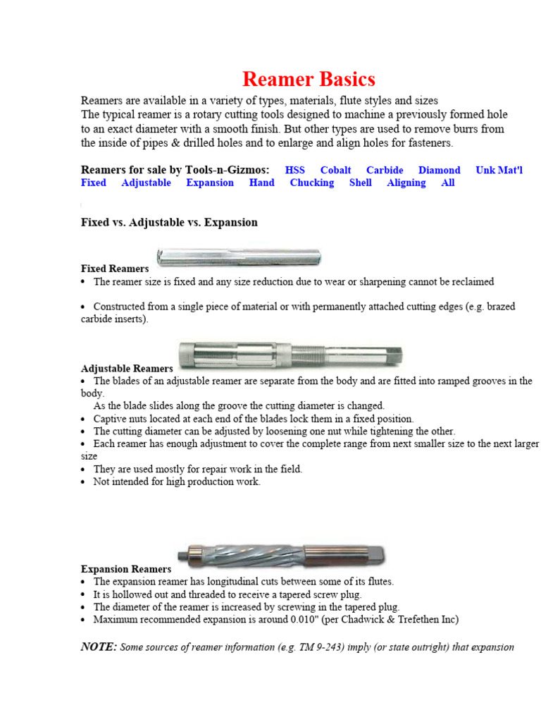 Reamer Basics | PDF | Secondary Sector Of The Economy | Building Materials