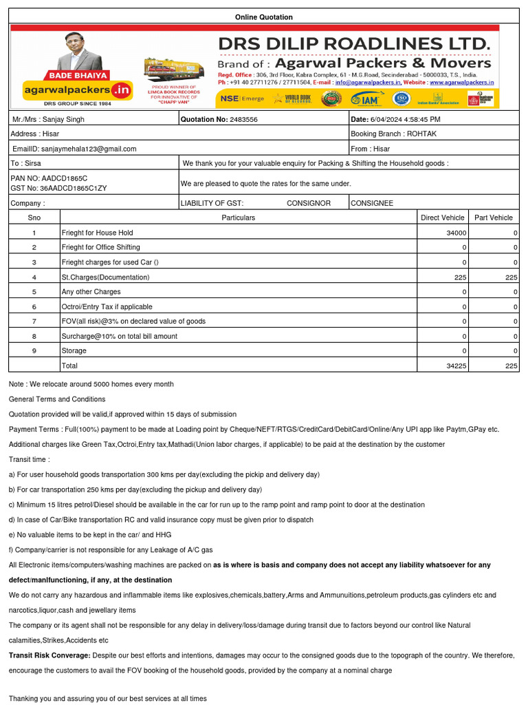 AgarwalPackers - in Quotation | PDF | Cargo