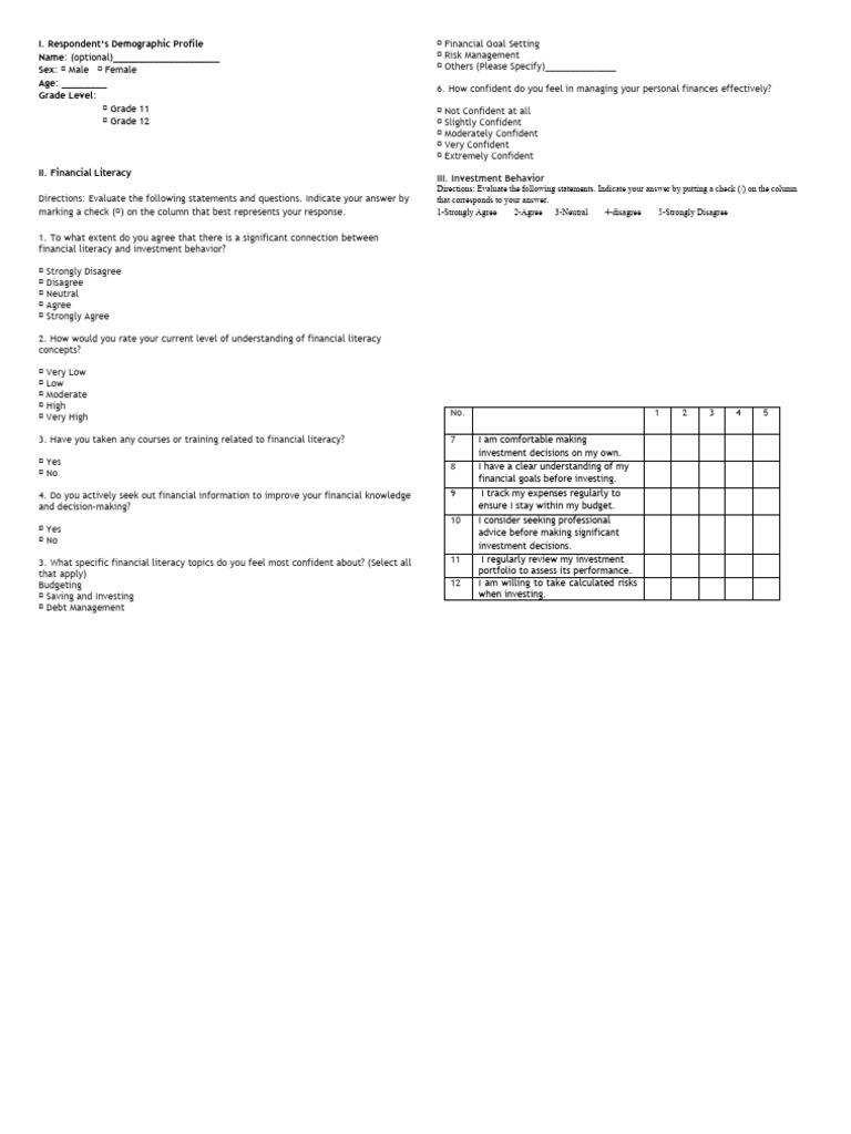 Student Financial Literacy Survey | PDF | Financial Literacy | Literacy