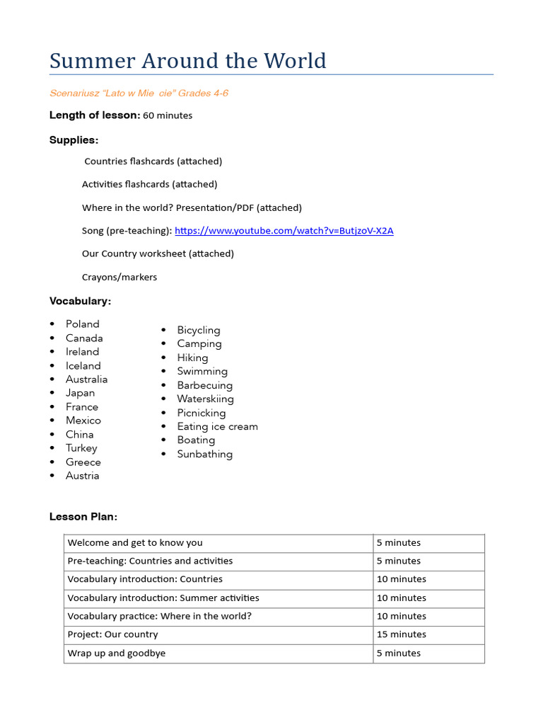 LP Summer Around The World | PDF | Flashcard | Vocabulary