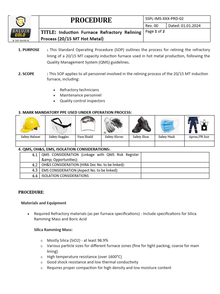 Induction Furnace Refractory Relining Guide | PDF | Refractory ...