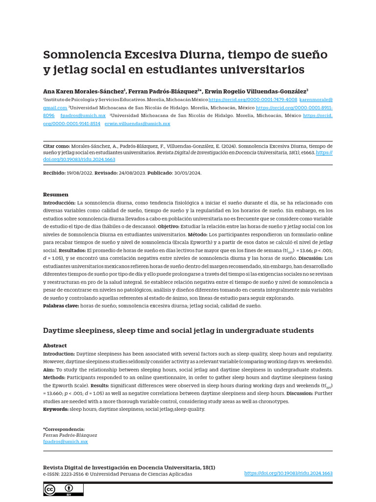 Somnolencia Diurna en Estudiantes | PDF | Autosuperación