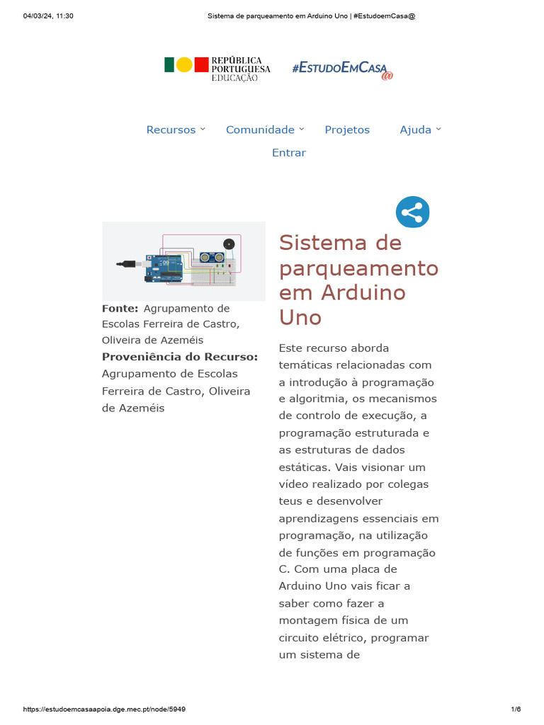 Sistema de Parqueamento em Arduino Uno - #EstudoemCasa@ | Download grátis PDF | Arduino ...