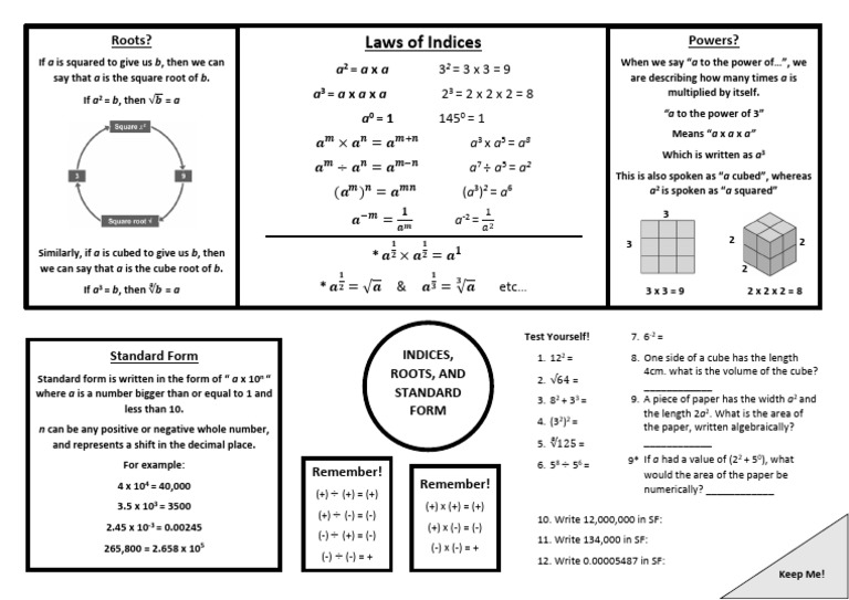 A3 Revision Sheet - Indices, Roots, Standard Form | PDF | Numbers ...