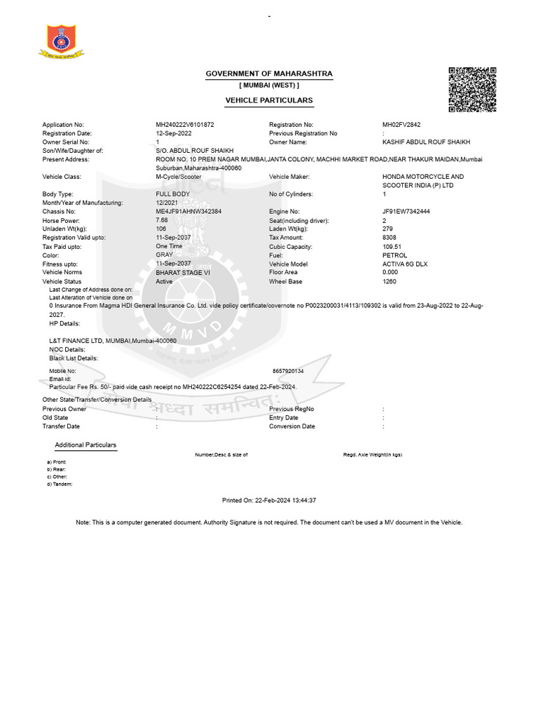 Rto Info | PDF | Private Transport | Automotive Technologies
