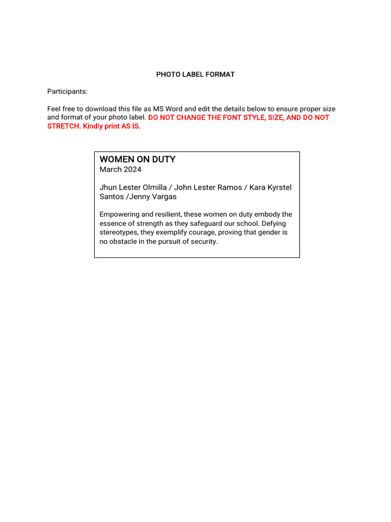 Photo Label Format | PDF