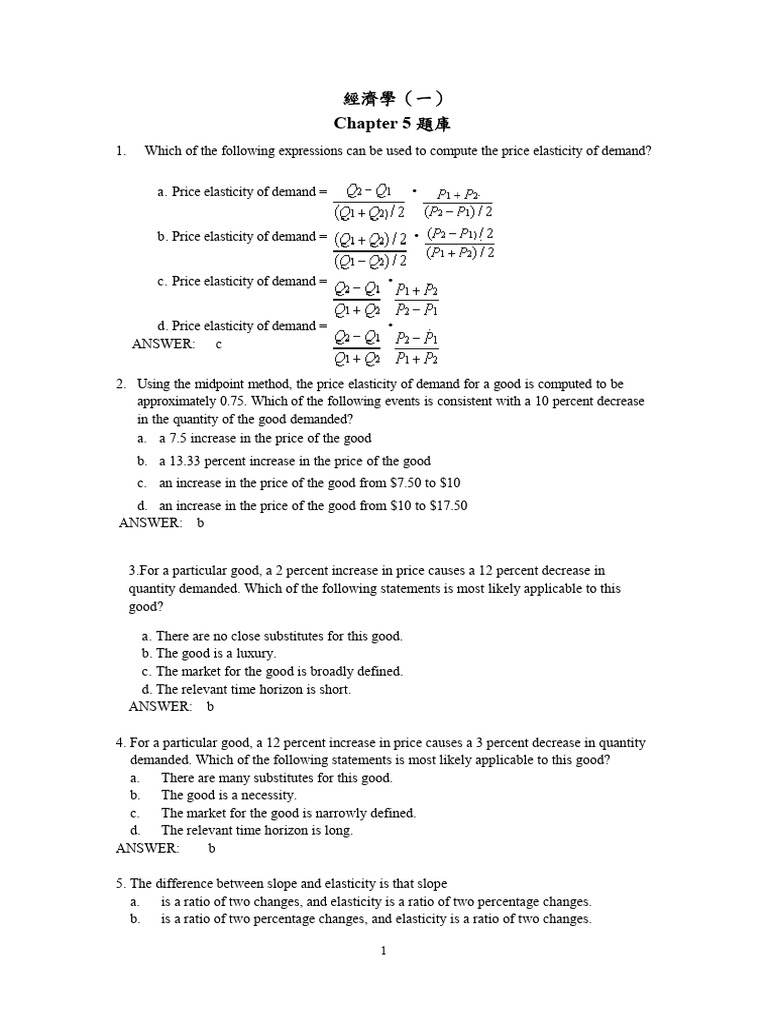 economic test CH5 | PDF | Elasticity (Economics) | Demand