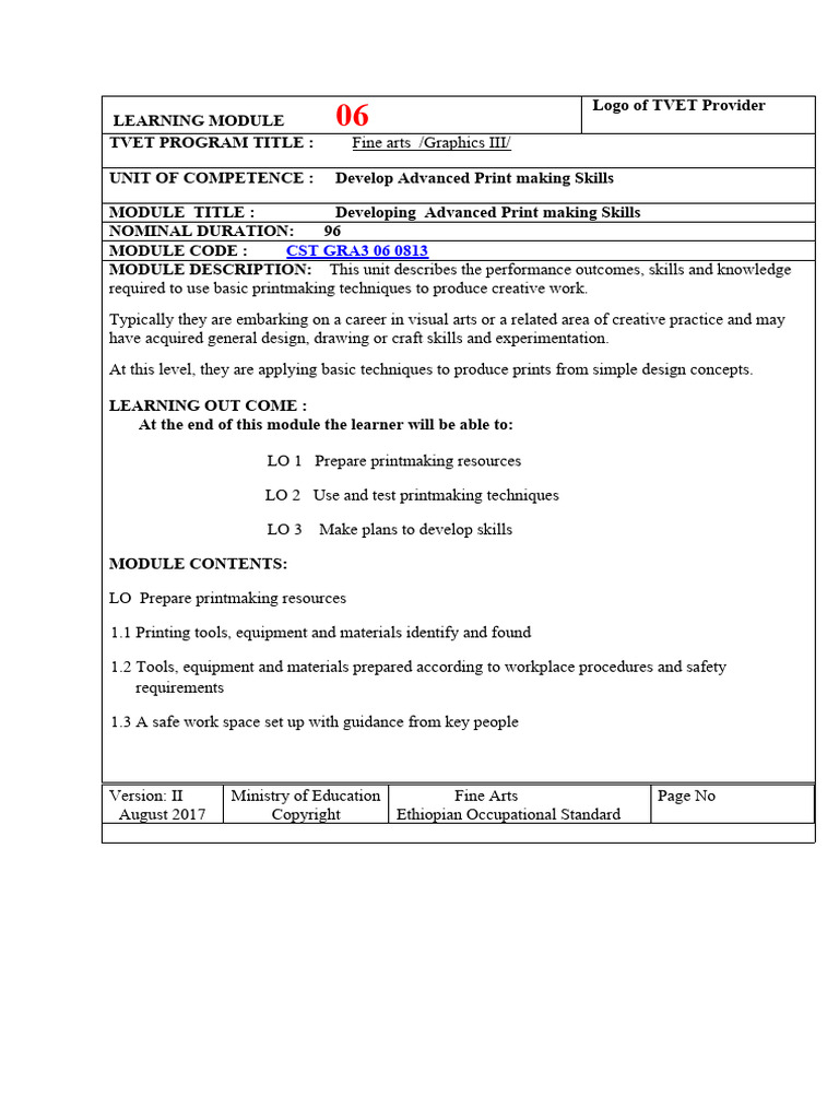 06-Develop Advanced Print Making Skills L3 | PDF | Printmaking | Learning
