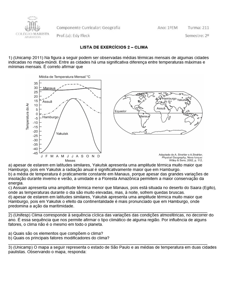 Atividades 2- Climas | PDF | Outono | Ciências Atmosféricas