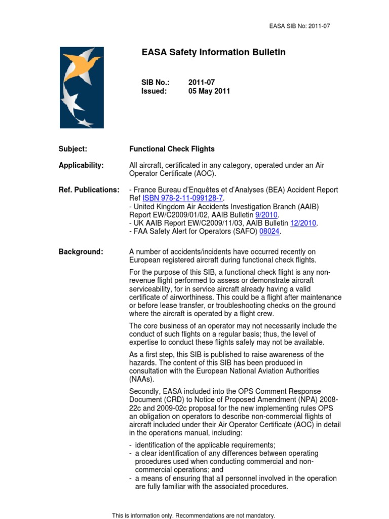 EASA Safety Bulletin on Check Flights | PDF | Aviation Accidents And ...