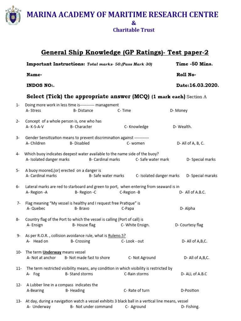 GSK, Paper-2, 02-20 | PDF | Ships | Compass