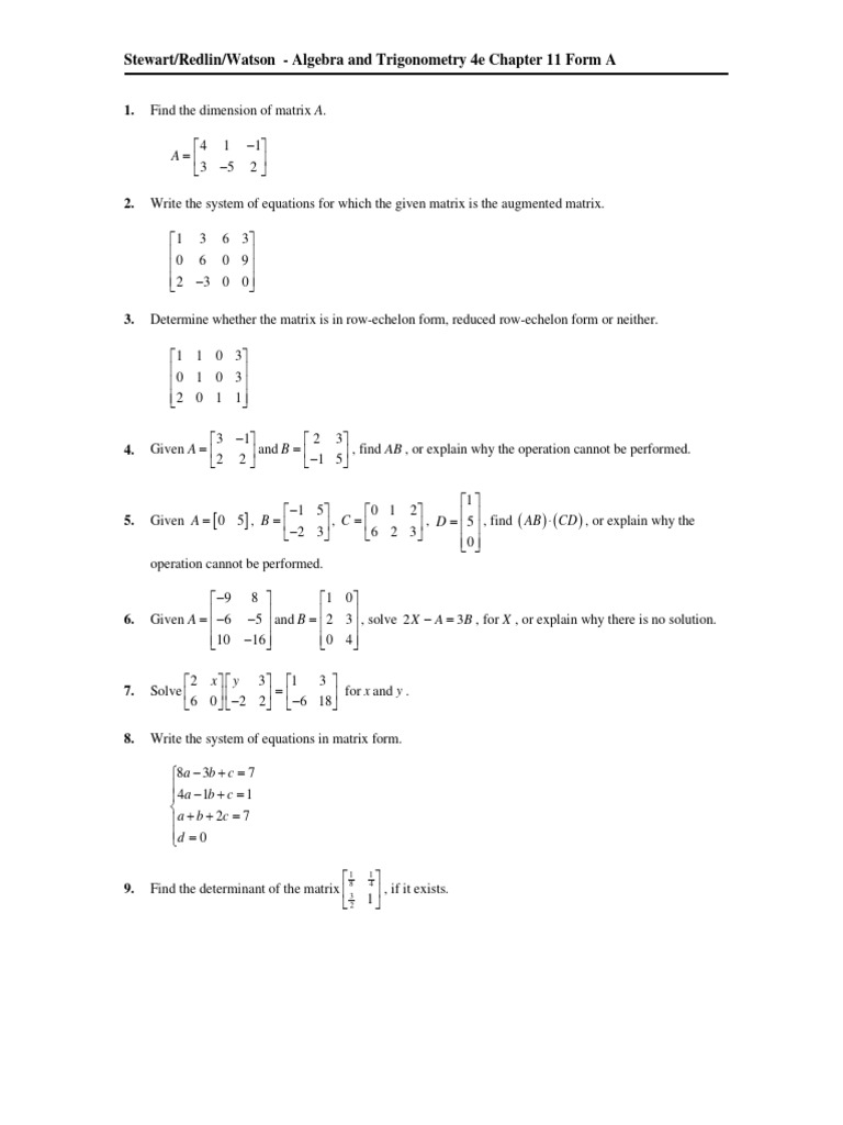 AT-4e Chapter 11 Forms | PDF | Determinant | Matrix (Mathematics)