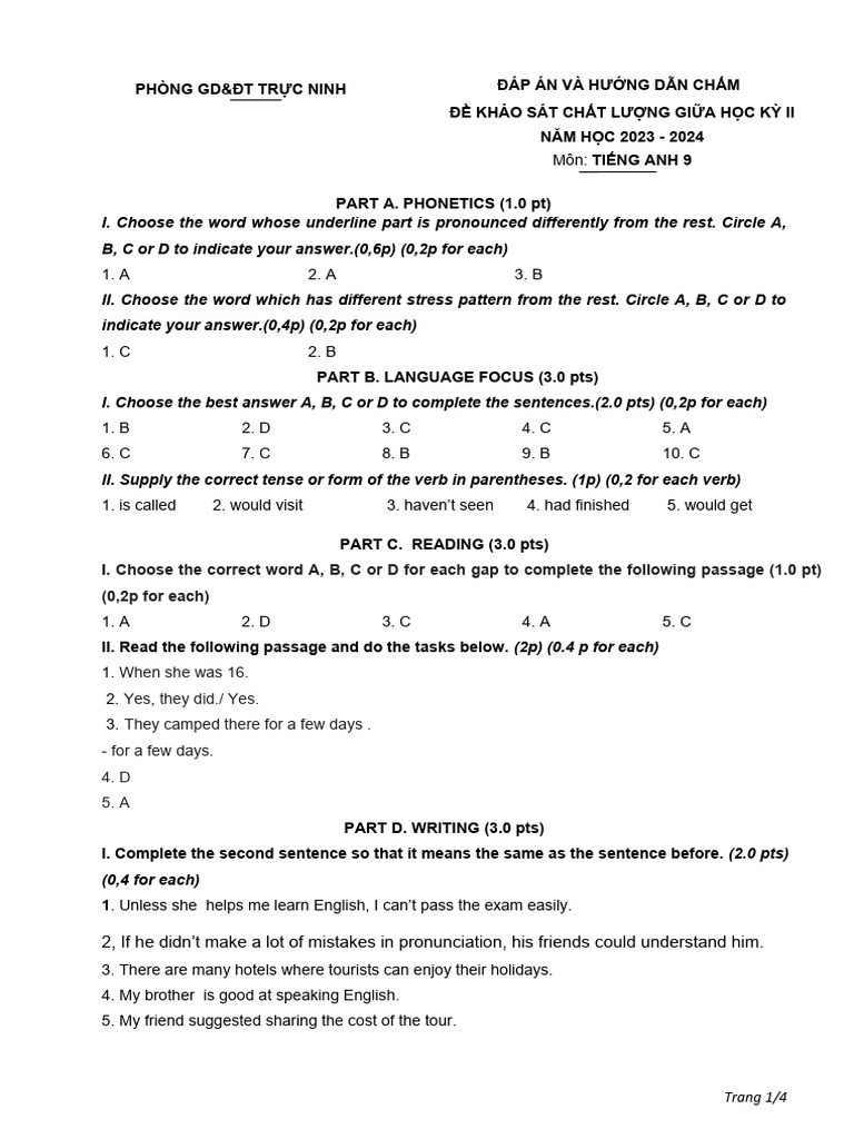 Đề GHK 2-K9-TN - 2324-HDC | PDF | English Language | Languages