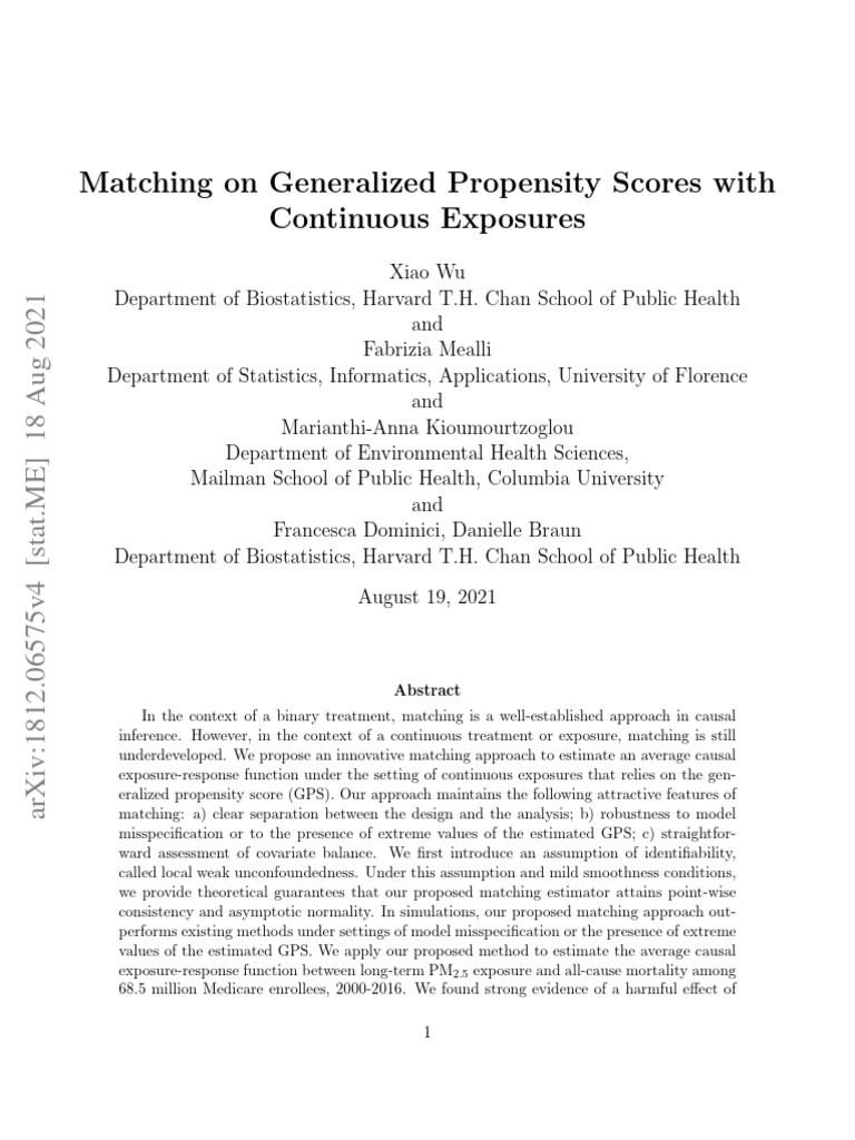 Matching On Generalized Propensity Scores With Continuous Exposures | PDF | Confounding | Statistics