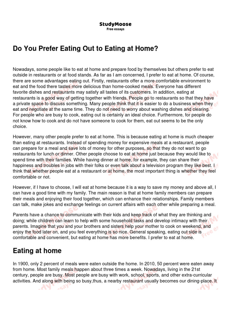 Do You Prefer Eating Out To Eating at Home | PDF | Restaurants | Meal
