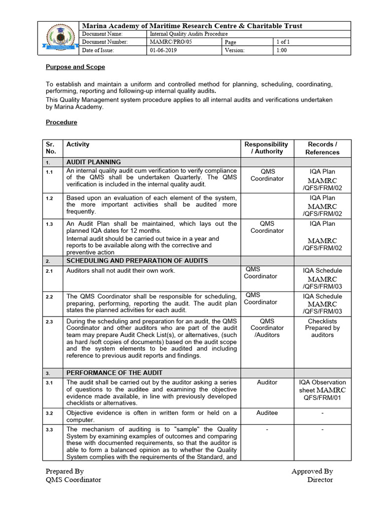 05 Internal Quality Audit | PDF | Audit | Quality Management System