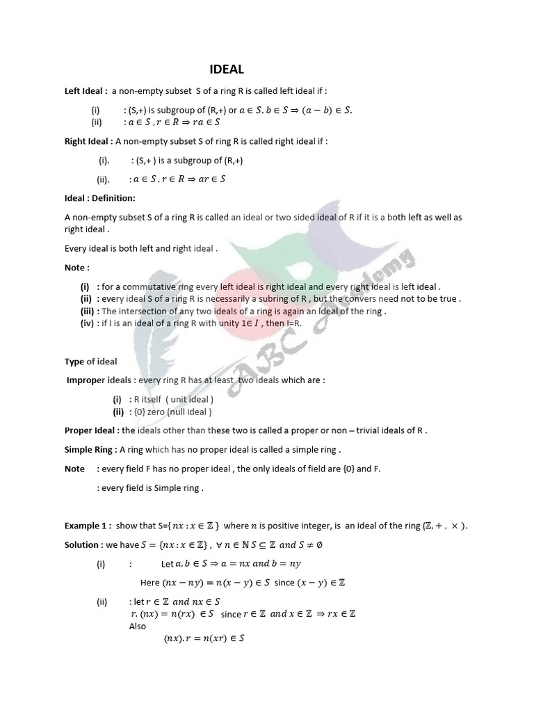 IDEAL | PDF | Ring (Mathematics) | Integer
